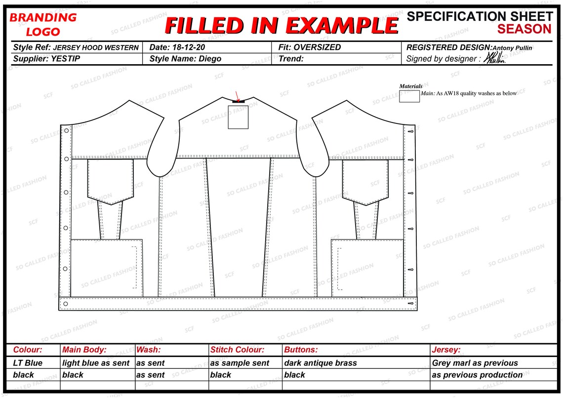 Complete Tech Pack Illustrator Template for Apparel Industry Fashion ...
