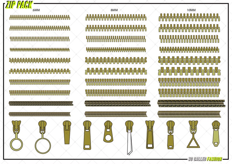Zipper Svg Bundle, X10 Different Zips in 3 Sizes & Colours Plus X10 Zip ...