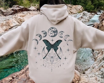 Luna Moth Hoodie, Luna Moth Clothing, Moon Phases, Moon Phase Hooded ...