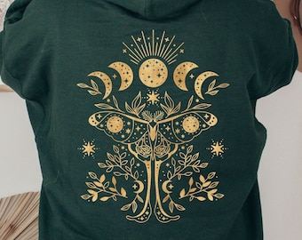 Luna Moth Hoodie, Luna Moth Clothing, Moon Phases, Moon Phase Hooded ...
