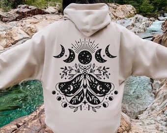 Luna Moth Hoodie, Luna Moth Clothing, Moon Phases, Moon Phase Hooded ...
