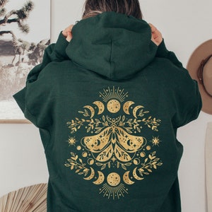 Moth Hoodie, Mystic Moth and Moon Hoodie, Luna Moth Clothing, Moon ...