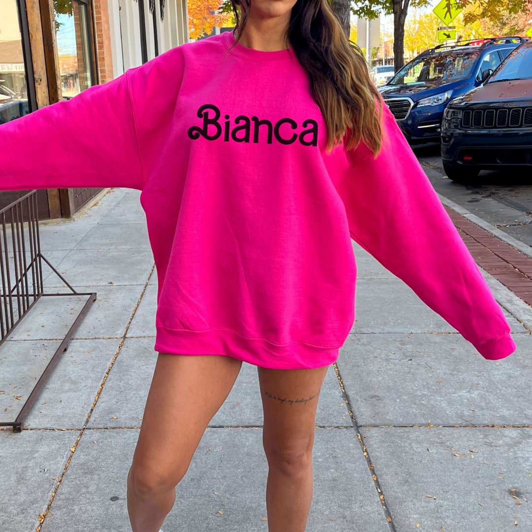 Custom Name Pink Sweatshirt, Personalized Hot Pink Plus Size Sweatshirt ...