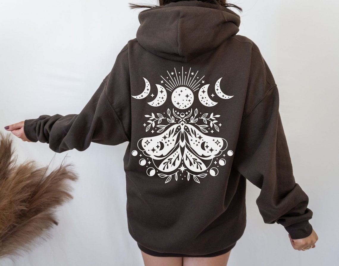 Moon Phases Moth Hoodie Celestial Moth Hoodie Moth Clothing - Etsy