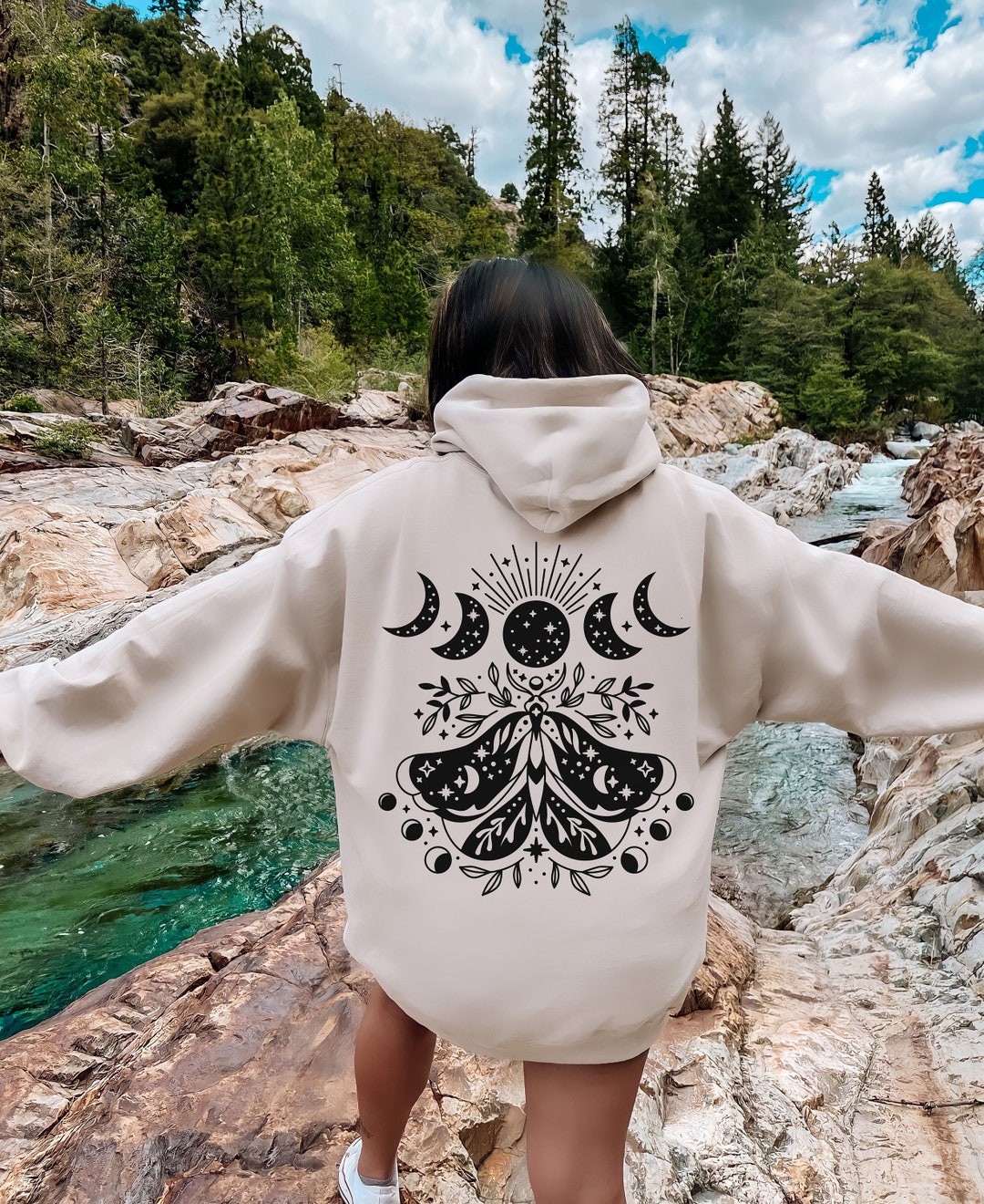 Moon Phases Moth Hoodie, Celestial Moth Hoodie, Moth Clothing, Moon ...