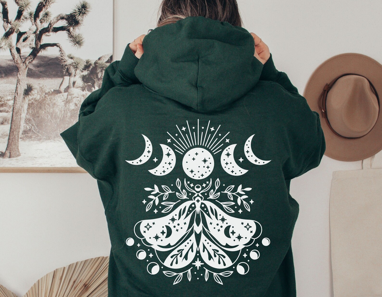 Moon Phases Moth Hoodie, Celestial Moth Hoodie, Moth Clothing, Moon ...
