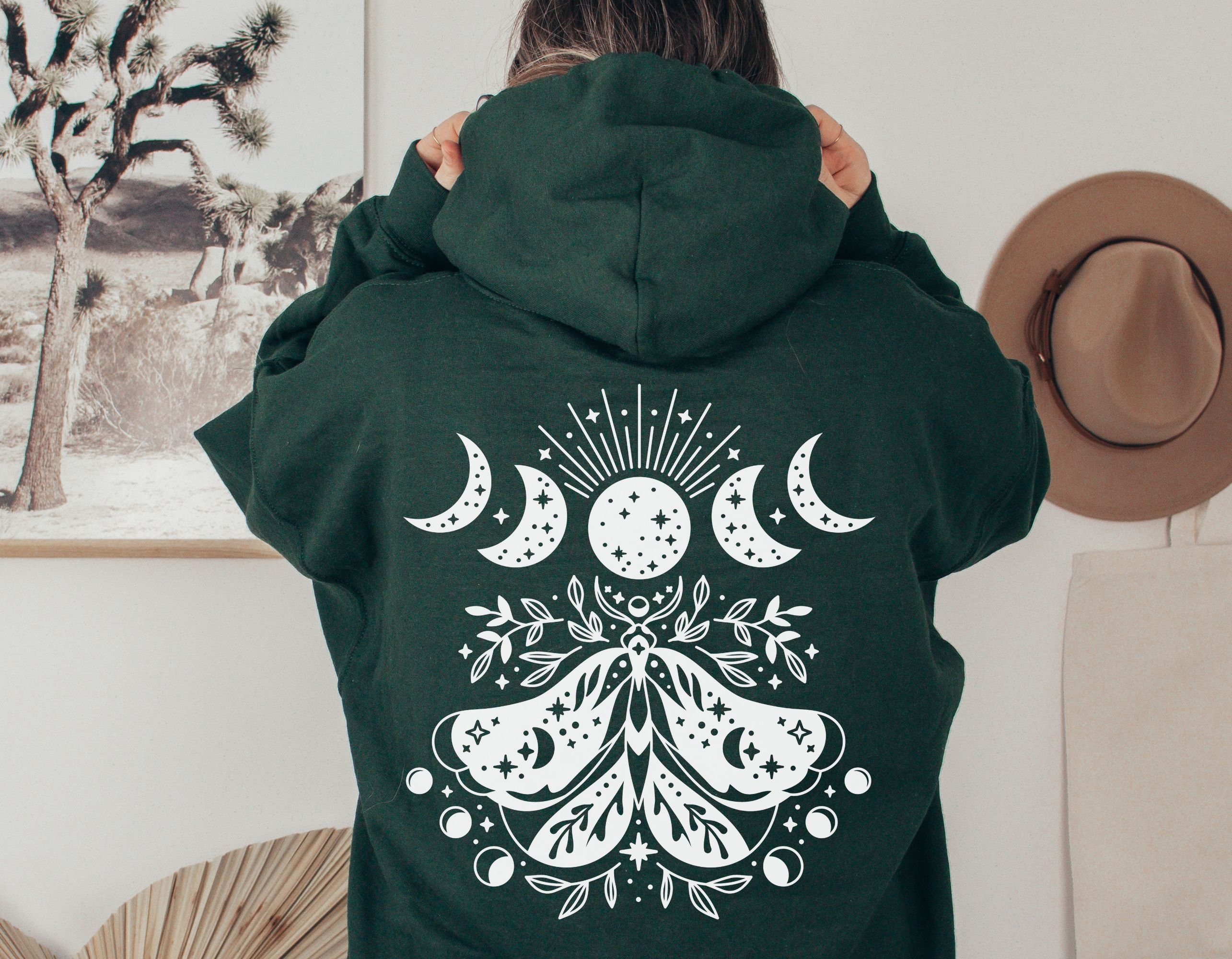 Moon Phases Moth Hoodie, Celestial Moth Hoodie, Moth Clothing, Moon ...