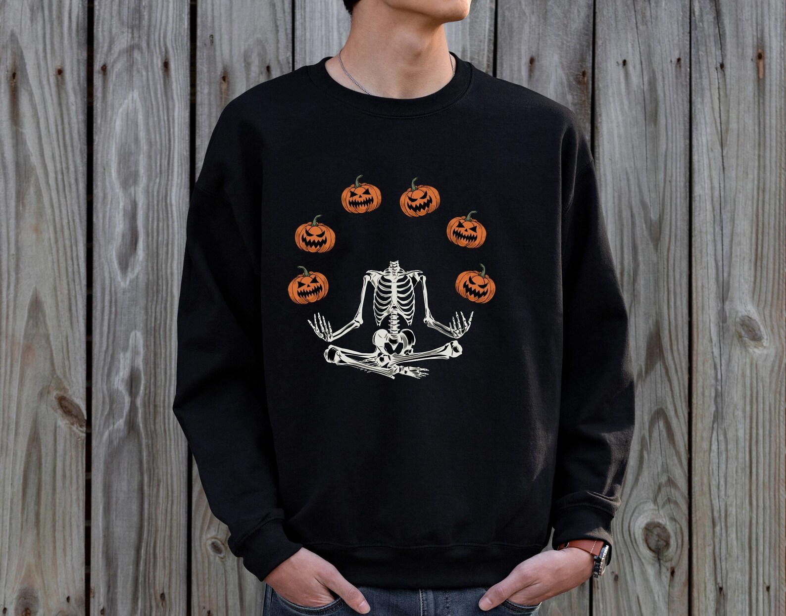 Meditating Skeleton Sweatshirt, Skeleton Juggling Pumpkins, Retro ...