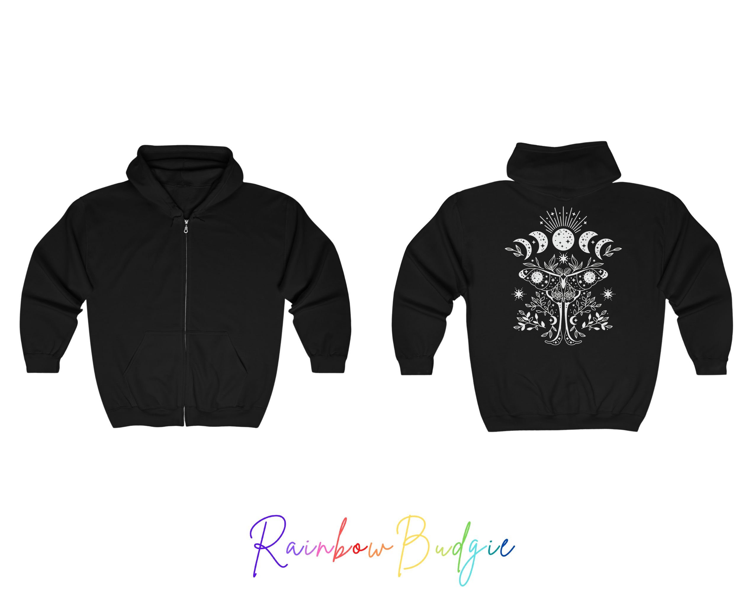 Luna Moth Zipper Hoodie, Luna Moth Clothing, Moon Phases, Moon Phase ...