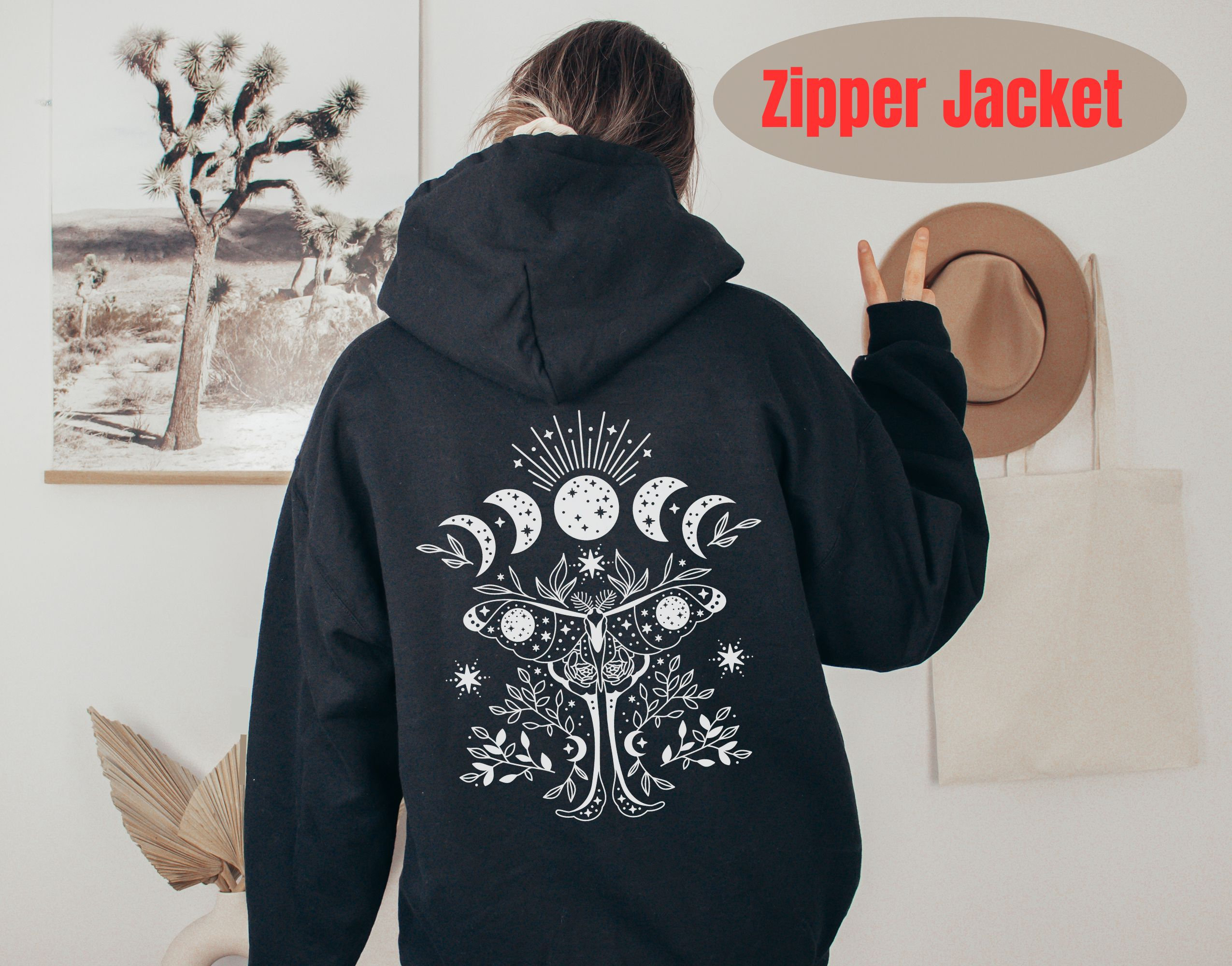Luna Moth Zipper Hoodie, Luna Moth Clothing, Moon Phases, Moon Phase ...
