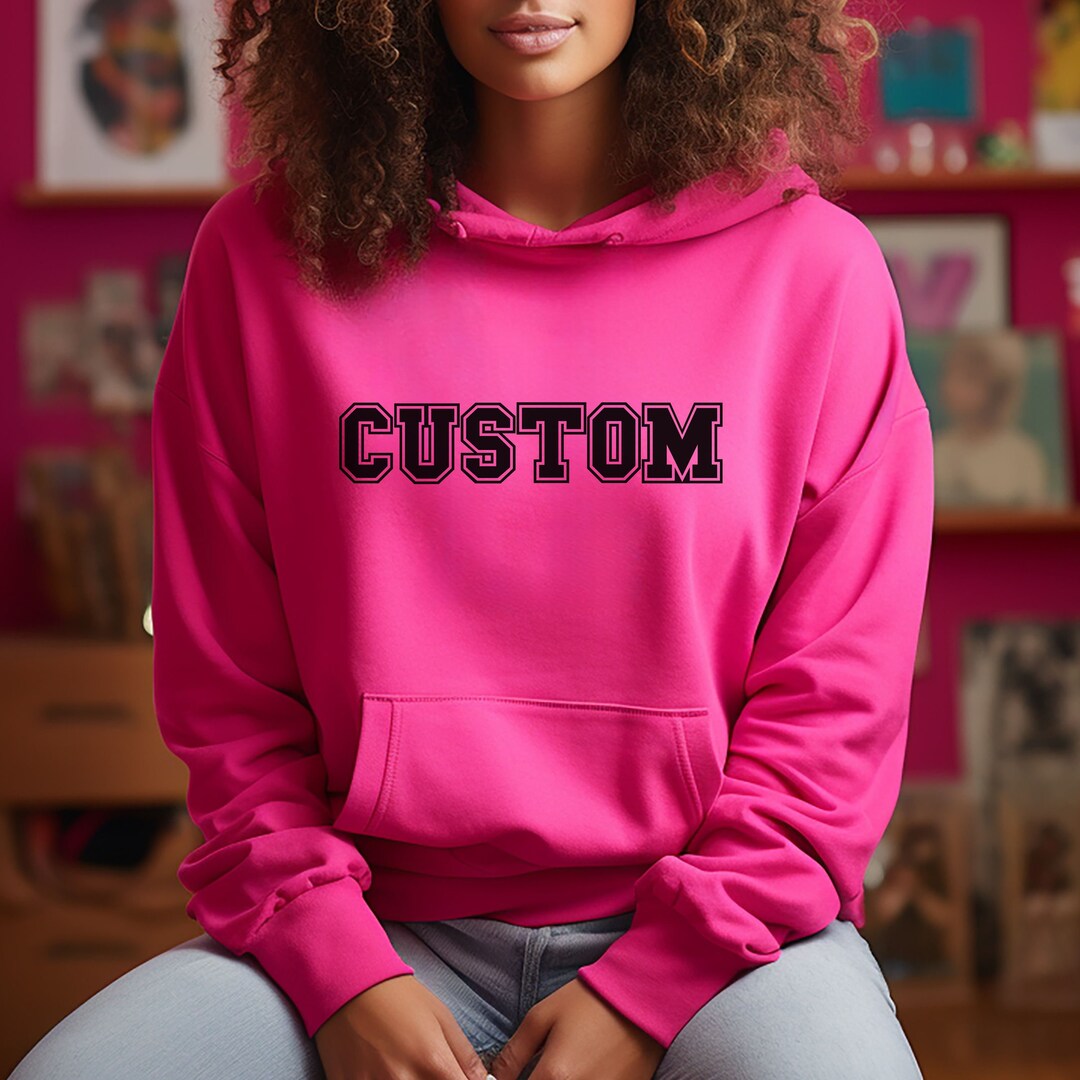 Custom Word Pink Hoodie, Personalised Hot Pink Kids Hoodie, College ...