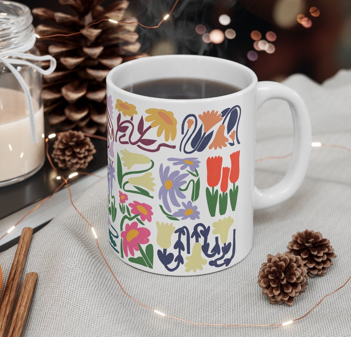 Retro Flower Coffee Mug, Flower Garden Mug, Floral Coffee Mug, Gift for ...