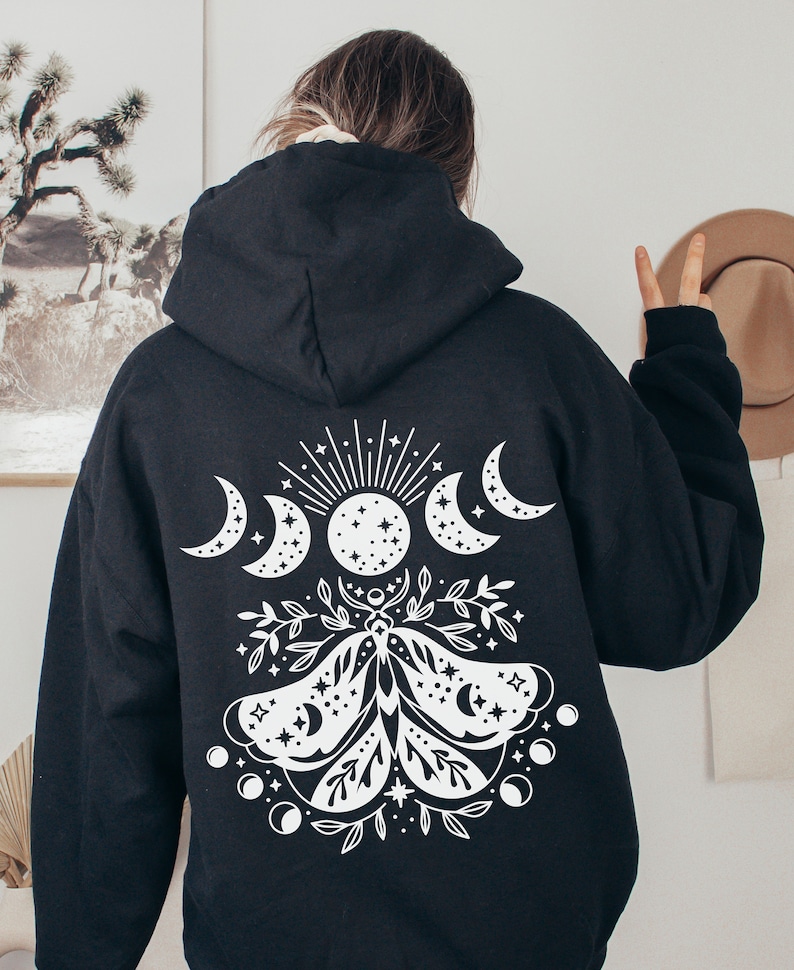 Moon Phases Moth Hoodie, Celestial Moth Hoodie, Moth Clothing, Moon ...