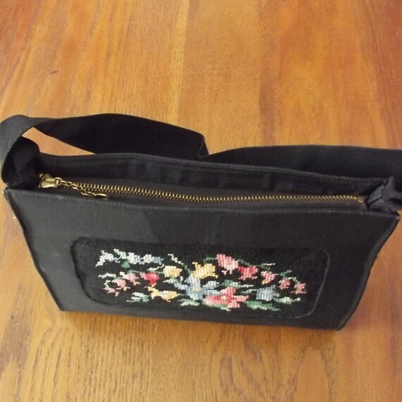 Petit Point on Black Gross Grain Style Fabric Purse, … - Gem