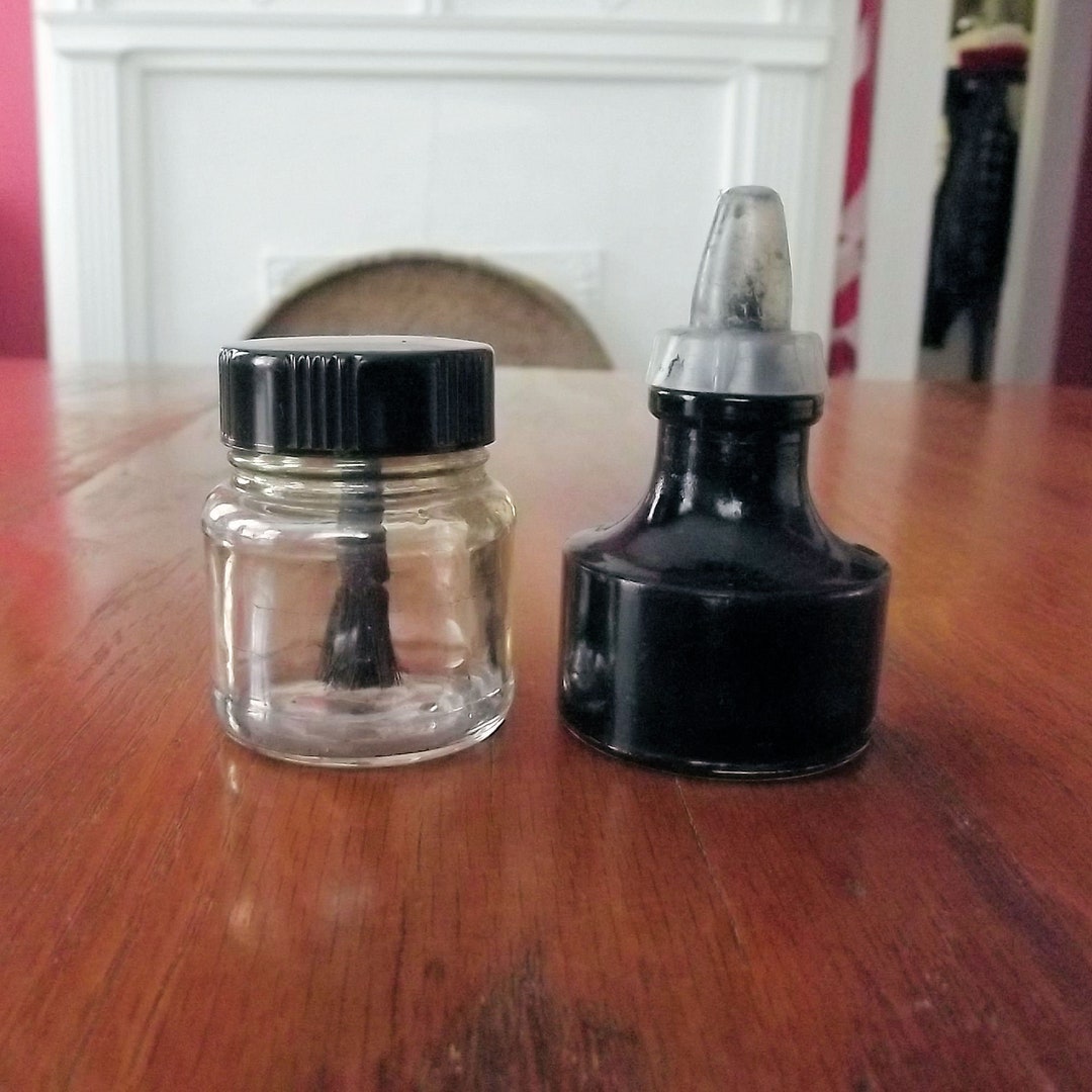 2 Small Bottles, Higgins Drawing Ink and Glue Pot, Vintage Mid Century ...