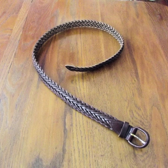 Brown Leather Braided Belt, Full Grain Cowhide, Argen… - Gem