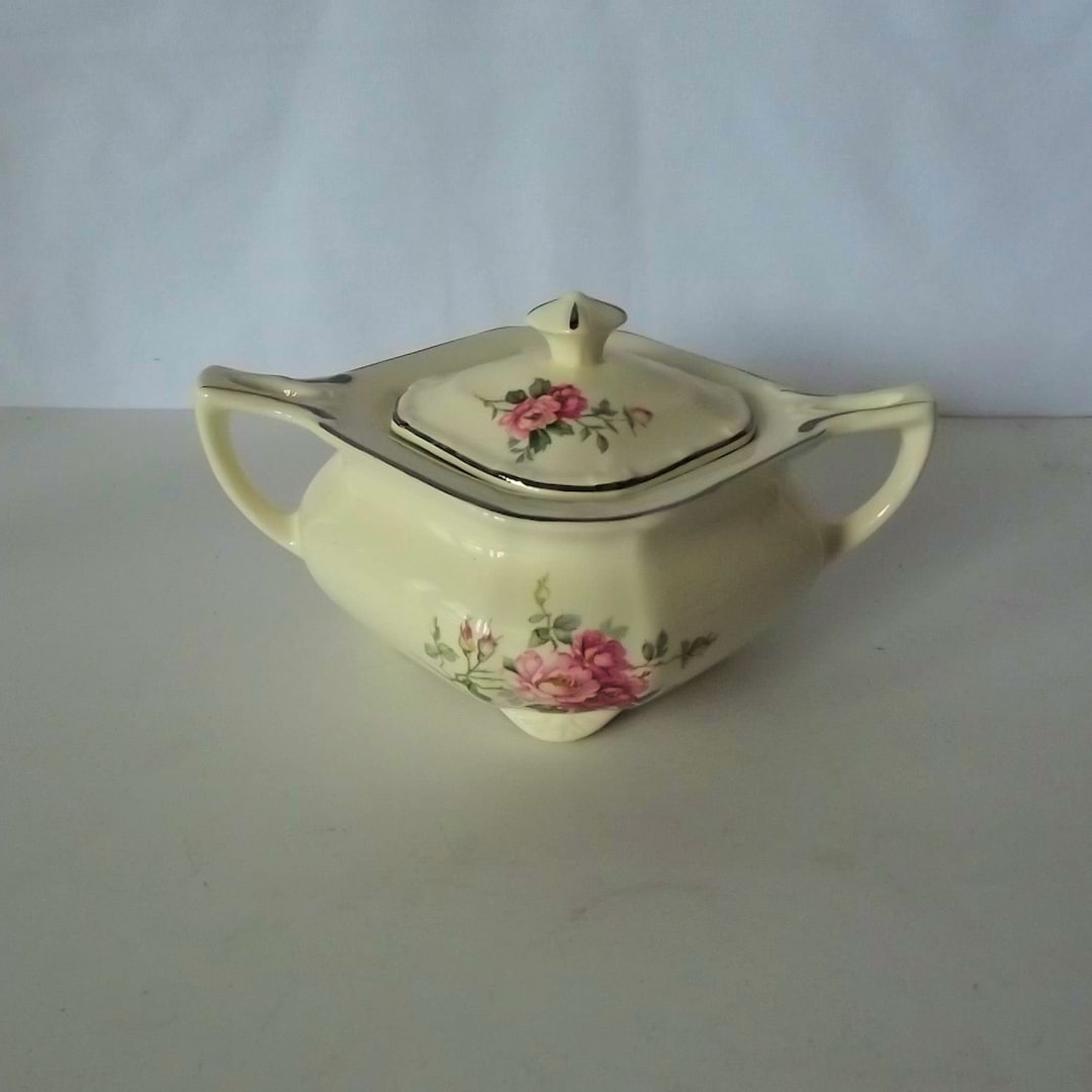 Sugar Bowl, TST, Paramount Pink Flowers Green Leaves, Vintage - Etsy