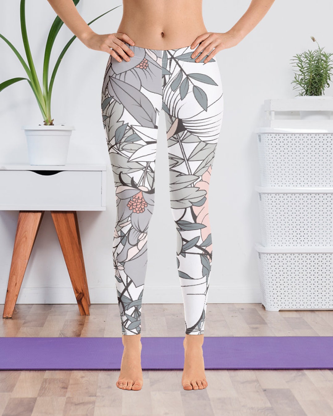 Floral Women's Leggings Flower Pattern Handmade Apparel Yoga Pants ...