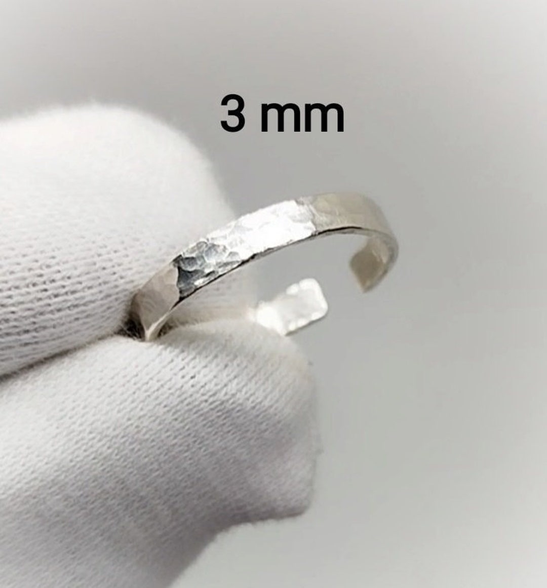 Solid Sterling Silver Hammered Adjustable Ring. 925 Sterling (3mm Thumb ...