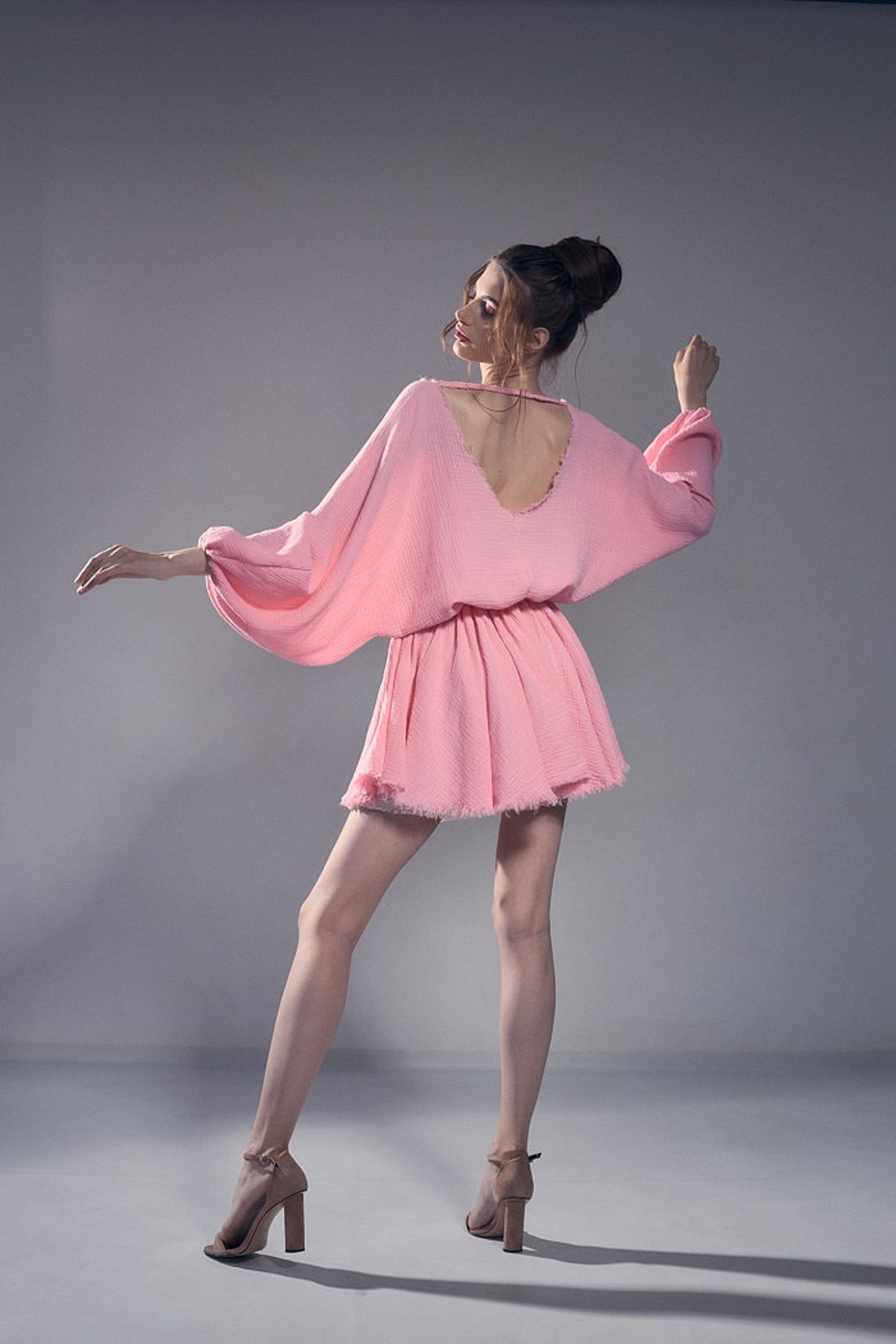 Perfect Dress for Summer, Mini Dress With the Voluminous Sleeves/100% ...
