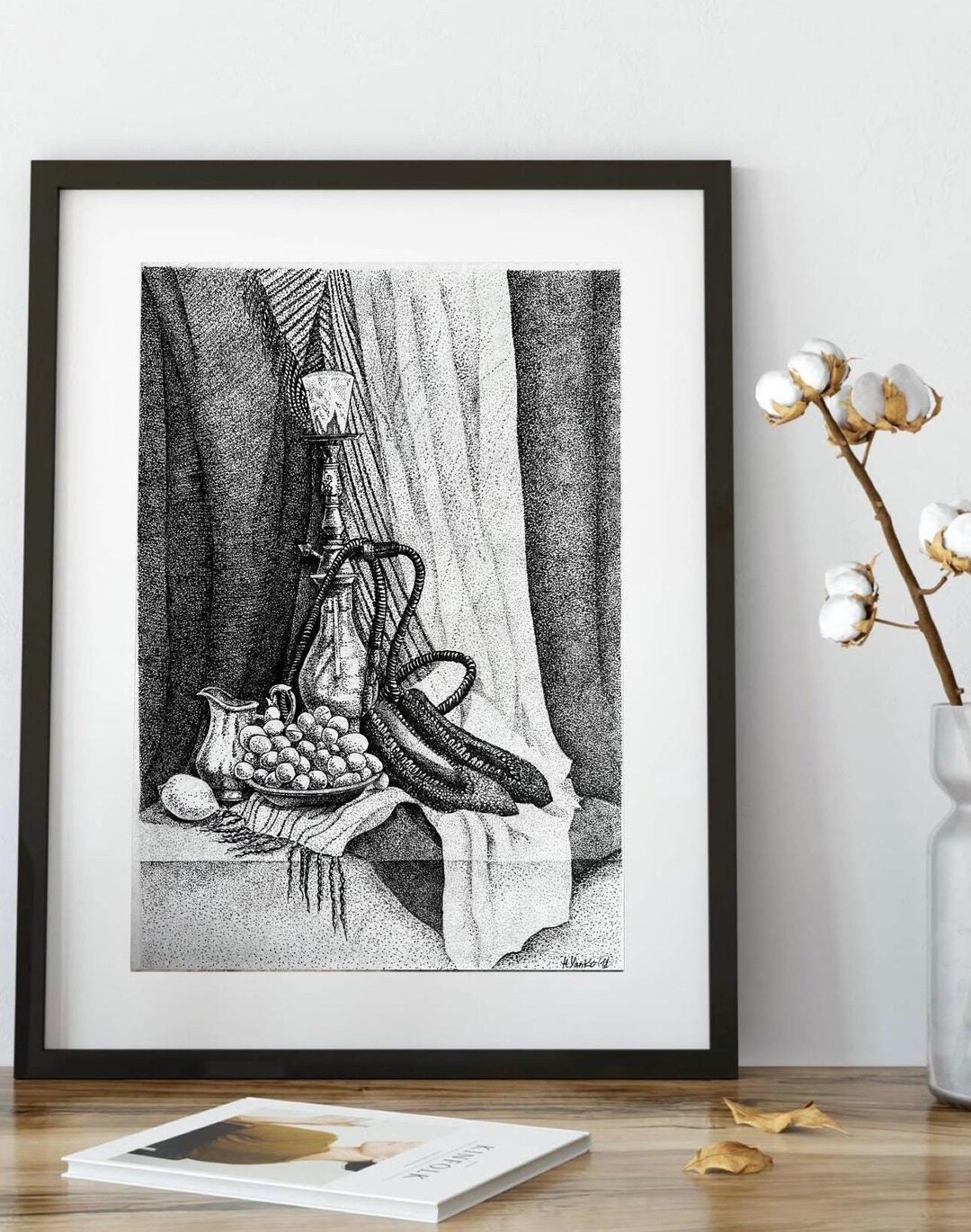 Original Pointillism Still Life Drawing, Dot Art, 21x30 Cm, Small Wall ...