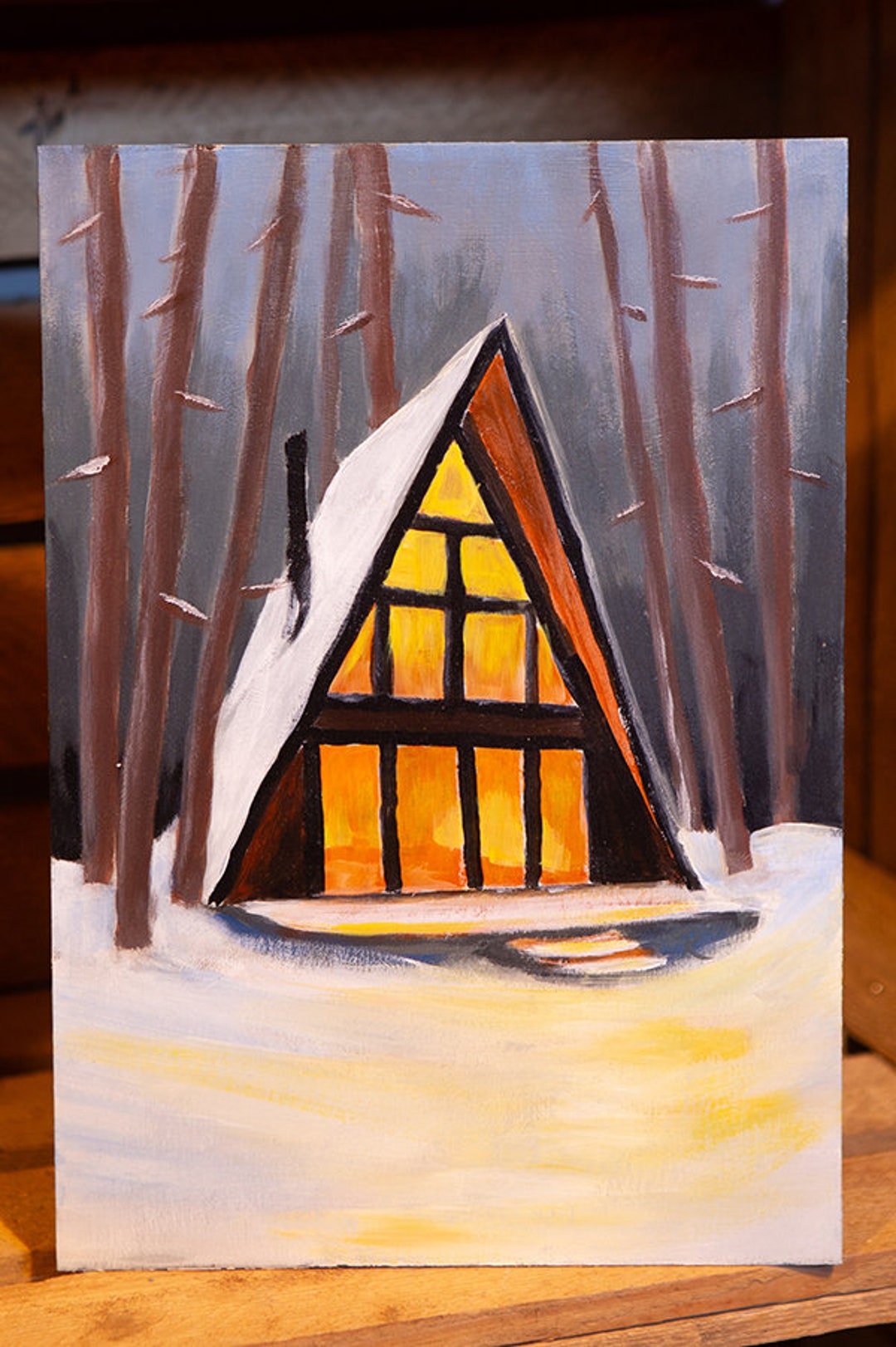 A-frame House, Original Artwork, Hand Painted, Acrylic Painting, Still ...