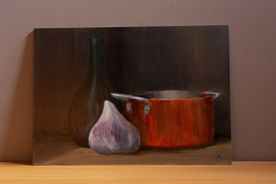 Garlic and Copper Pot. Original Artwork, Hand Painted, Acrylic Painting ...