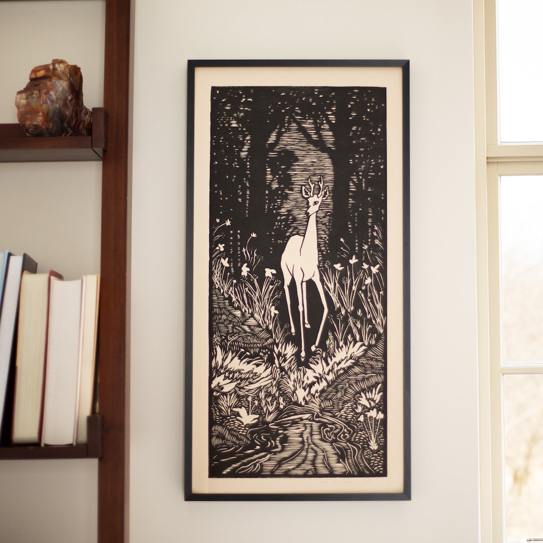 Linocut Deer Print, 11x22 - Etsy
