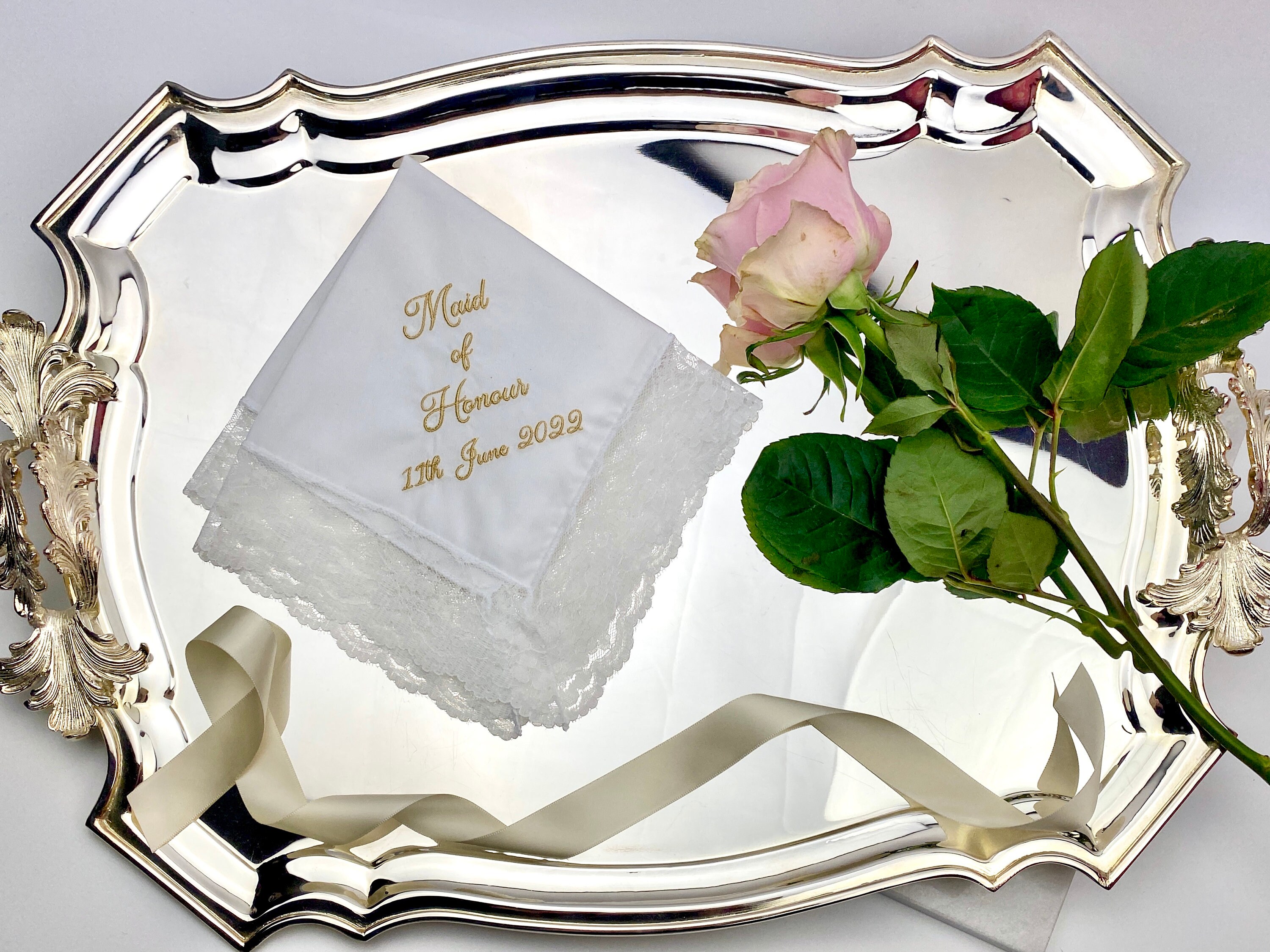 Personalised Maid Of Honour Handkerchief Embroidered Lace | Etsy
