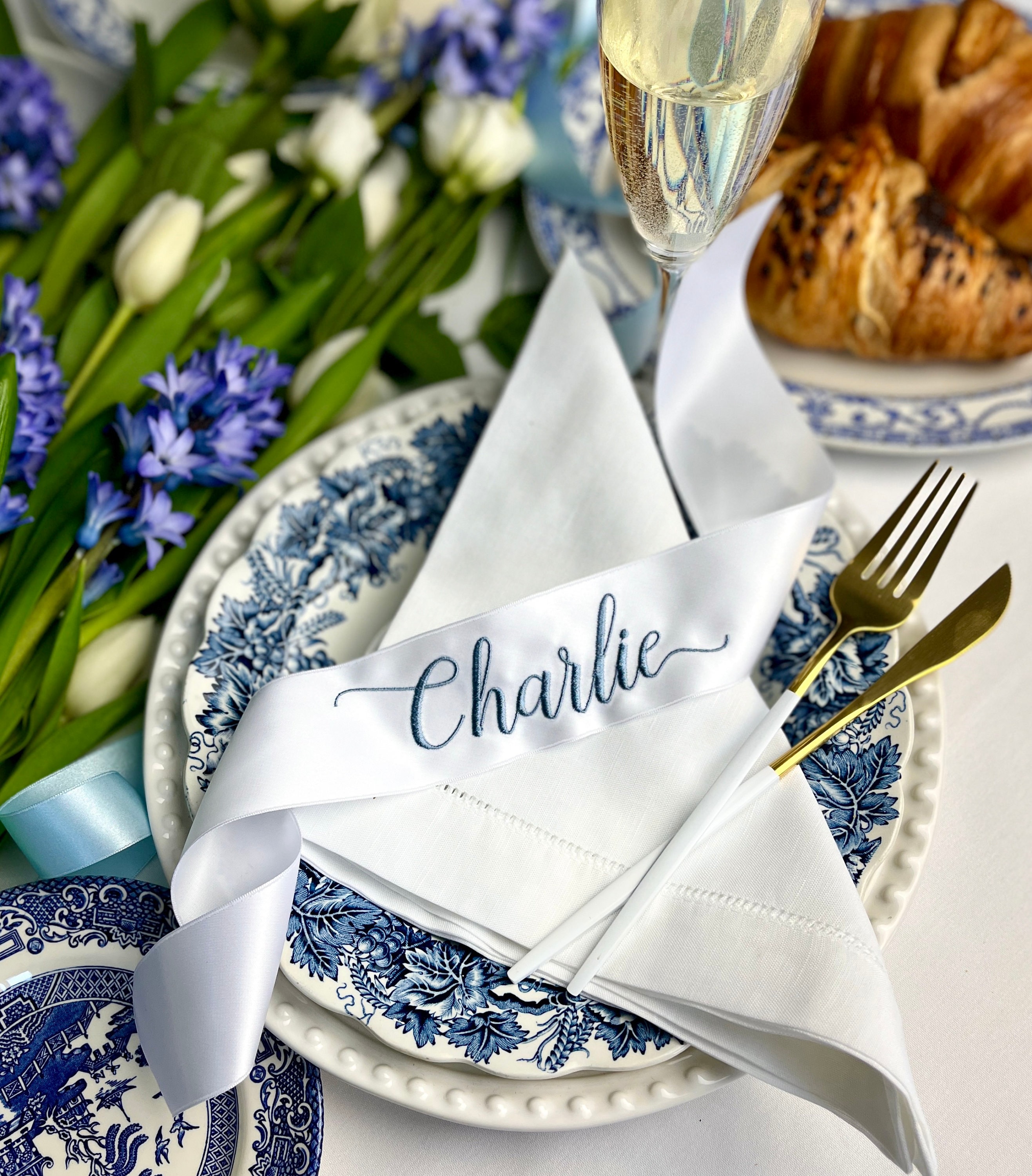 Embroidered Ribbon Place Setting Personalised Ribbon for - Etsy