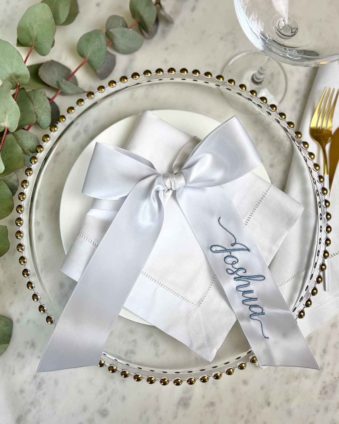 Embroidered Ribbon Place Setting Personalised Ribbon Bow for - Etsy