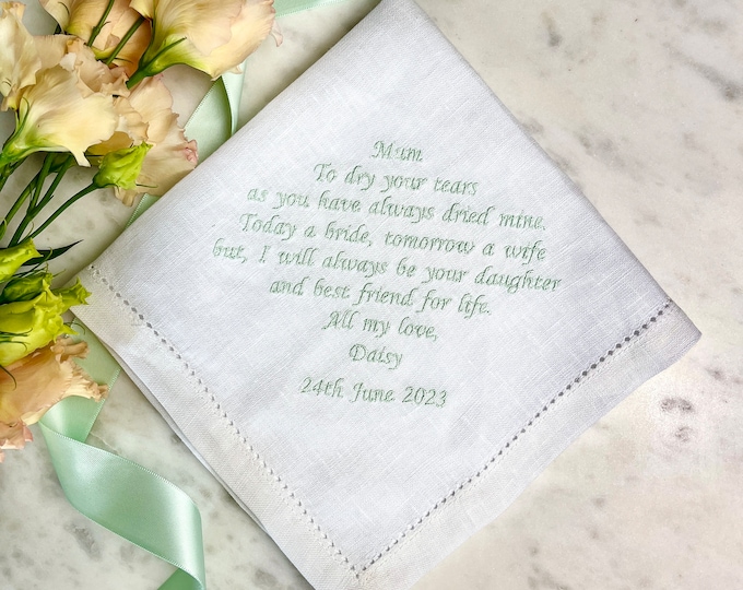 Mother of the Bride Handkerchief Linen Wedding Handkerchief ...