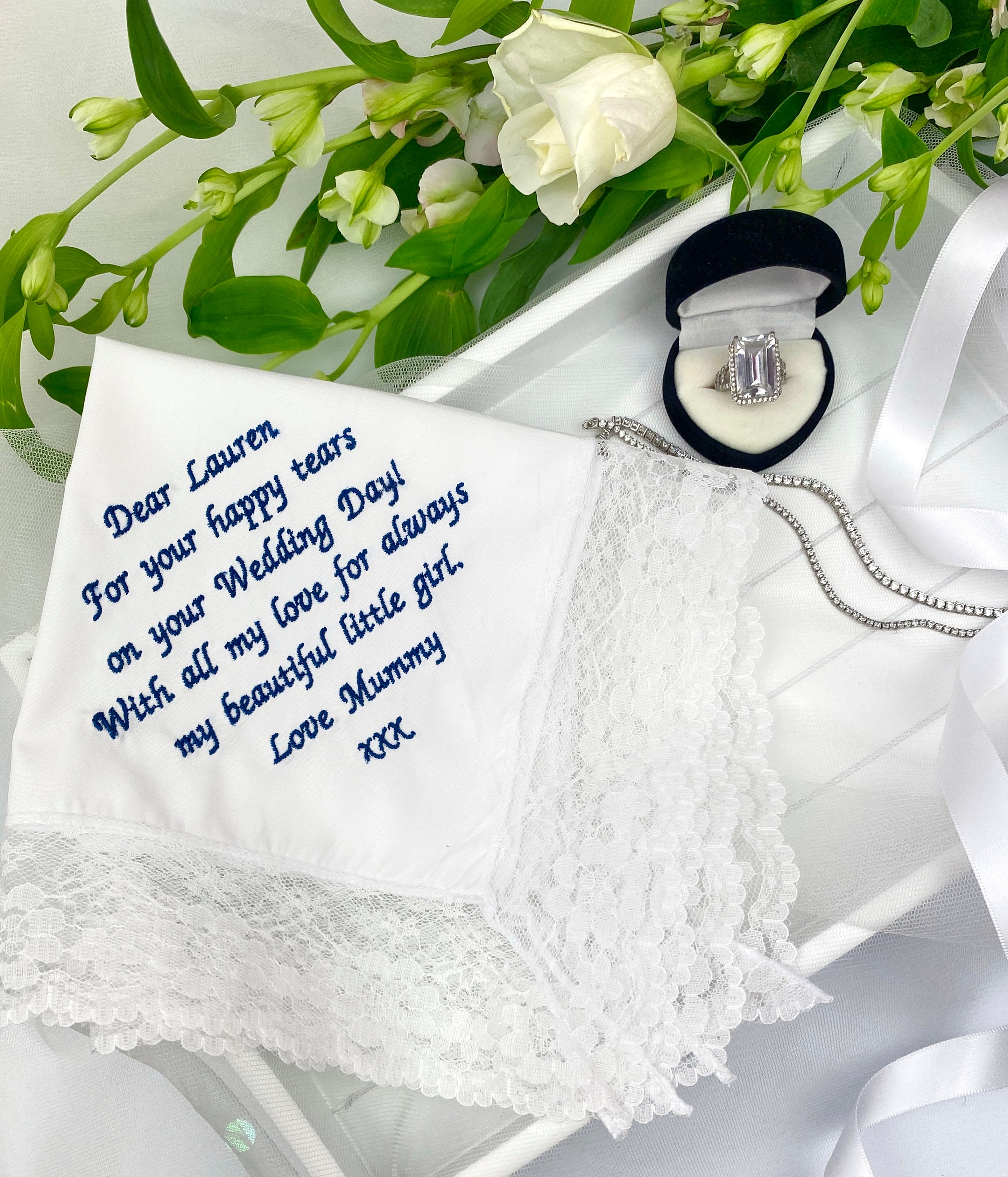 Wedding Handkerchief For Bride Message Handkerchief Mother | Etsy