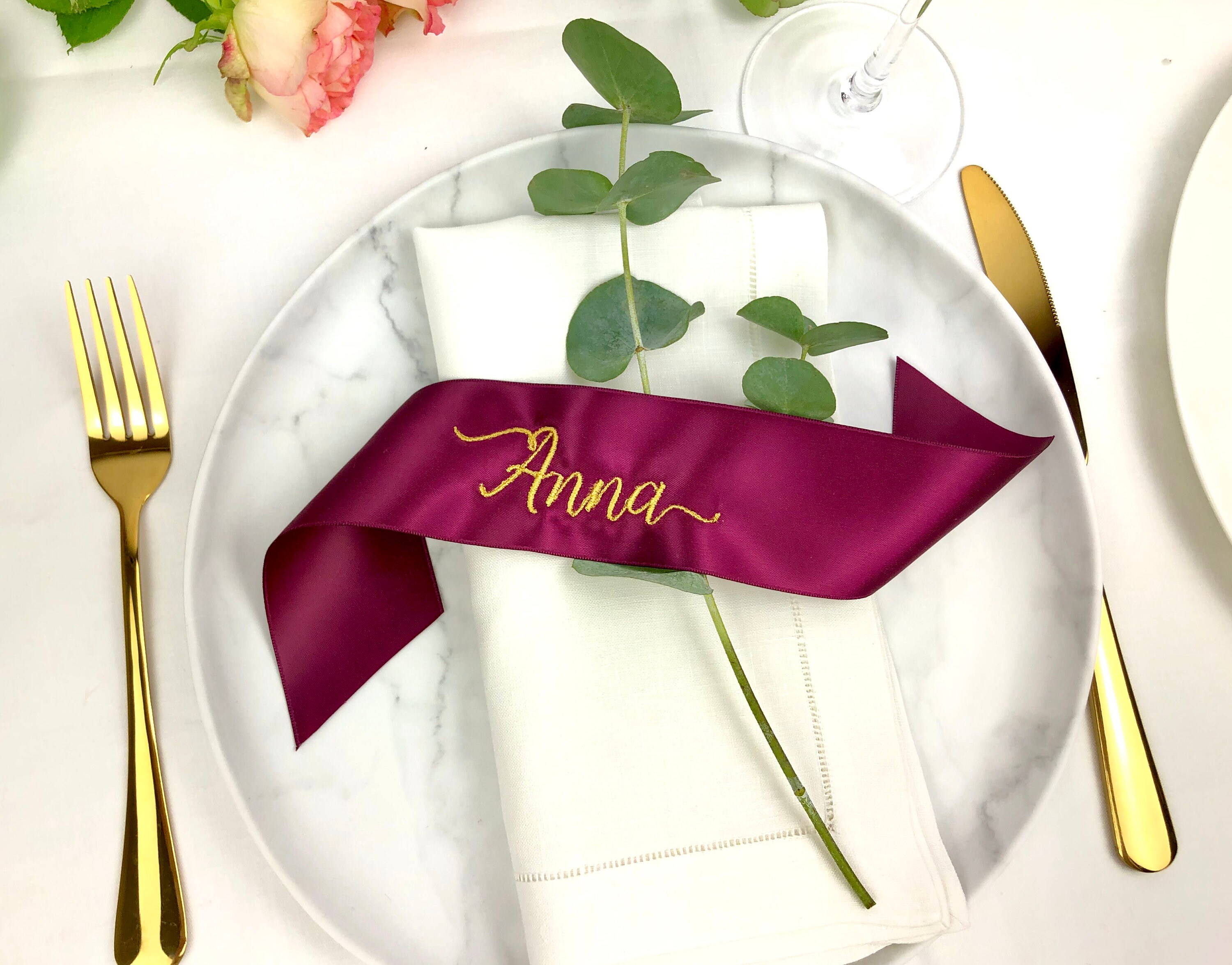 Embroidered Ribbon Place Setting Personalised Ribbon For | Etsy