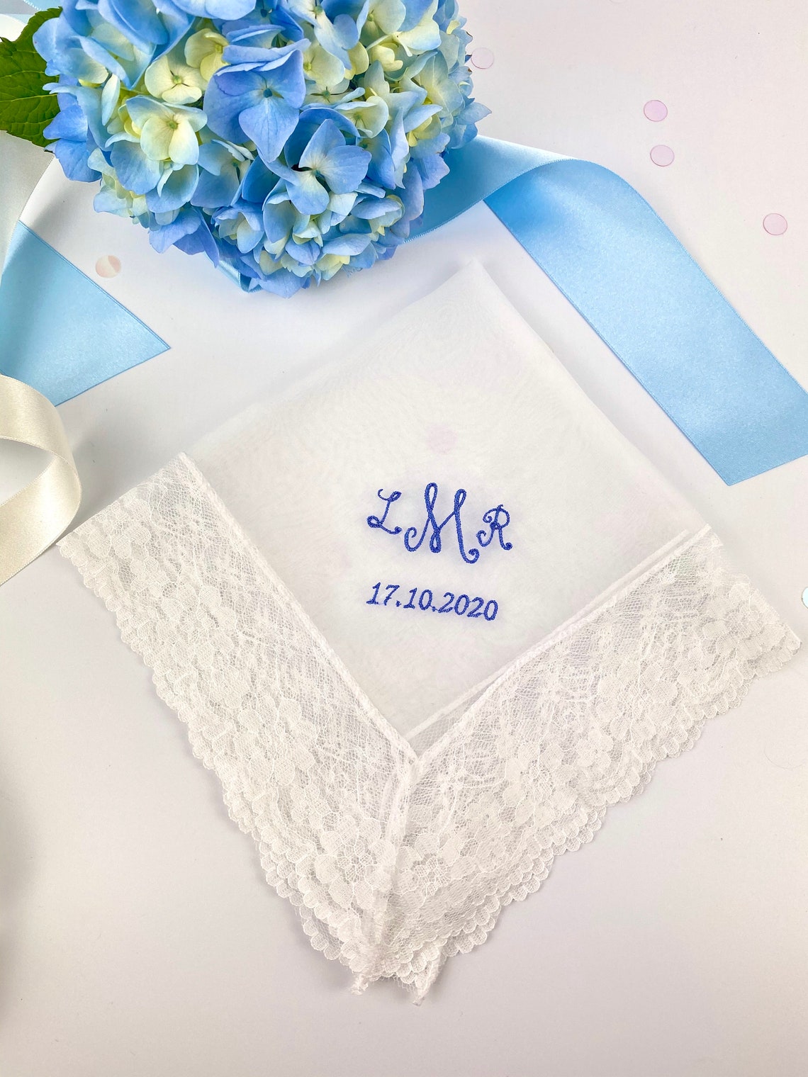 Vintage Style Wedding Handkerchief For Bride Something Blue | Etsy