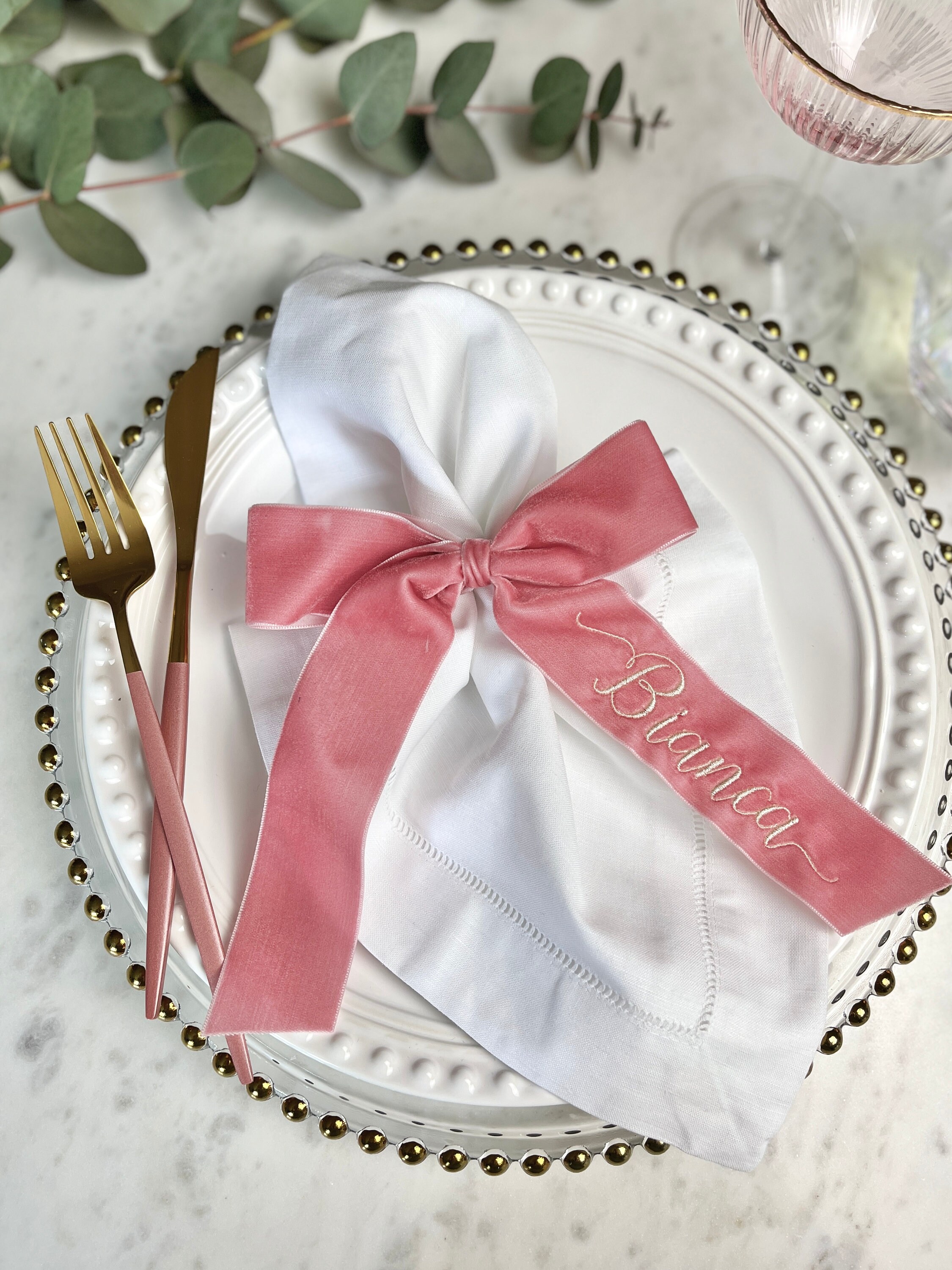 Velvet Ribbon Embroidered Place Setting Personalised Ribbon | Etsy