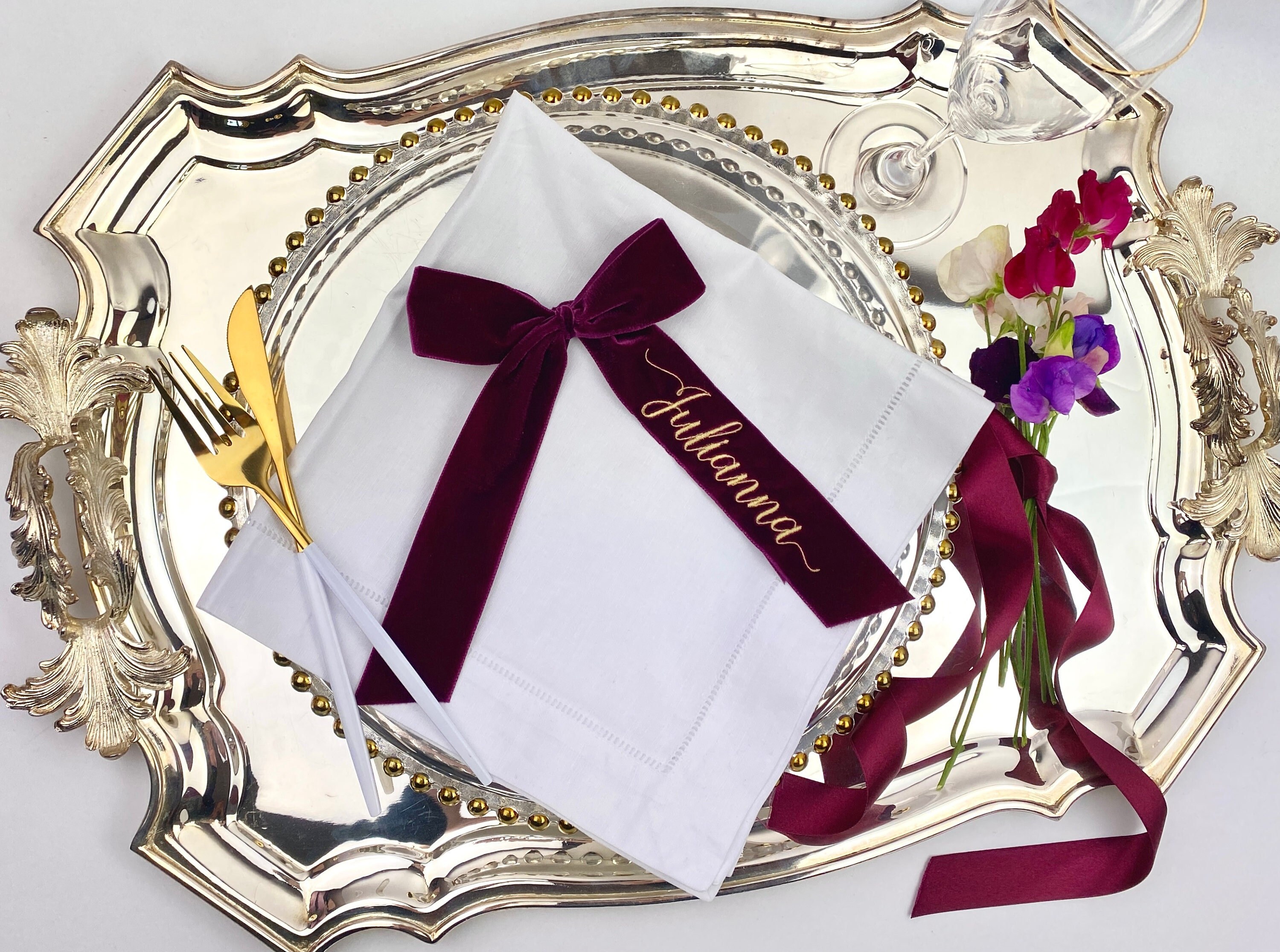 Velvet Ribbon Embroidered Place Setting Personalised Ribbon | Etsy