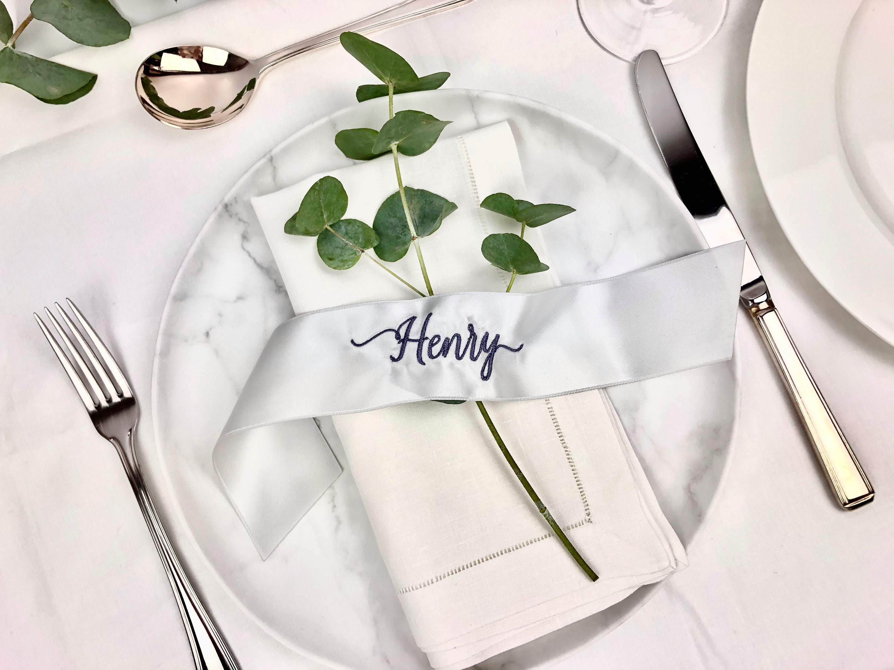 Embroidered Ribbon Place Setting Personalised Ribbon For | Etsy