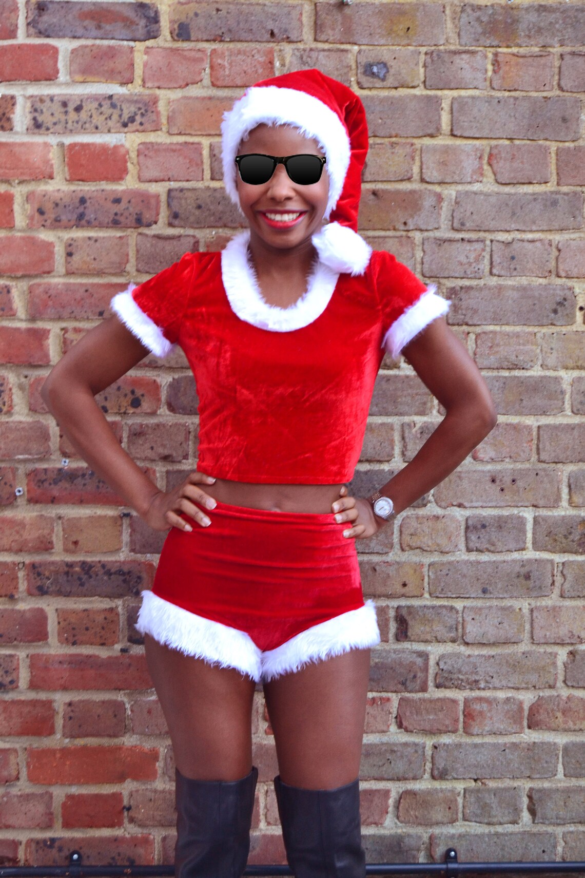 Christmas Outfit Woman Top Shorts and Santa Hat Mrs Santa - Etsy