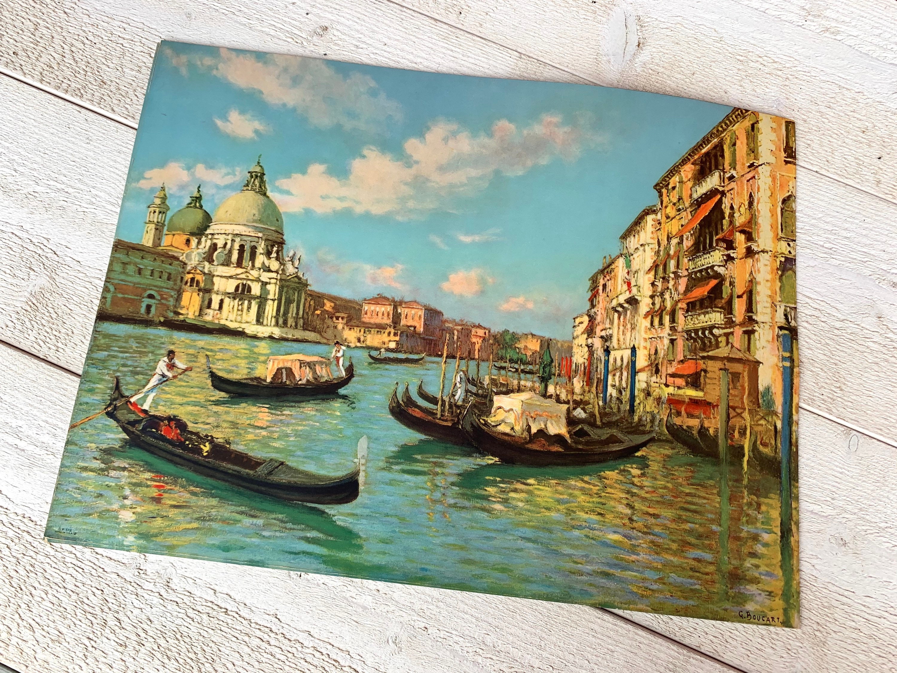 Vintage lithograph art print Large Venice Italy picture Wall | Etsy