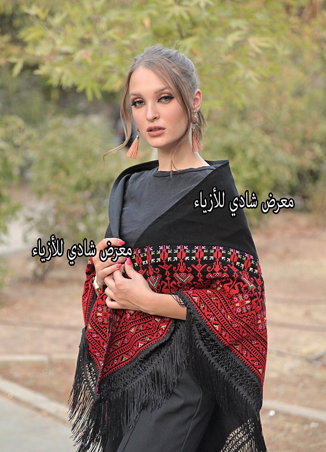 Red Embroidered Shawl Scarf Wrap Palestine Jordan Heritage Traditional ...