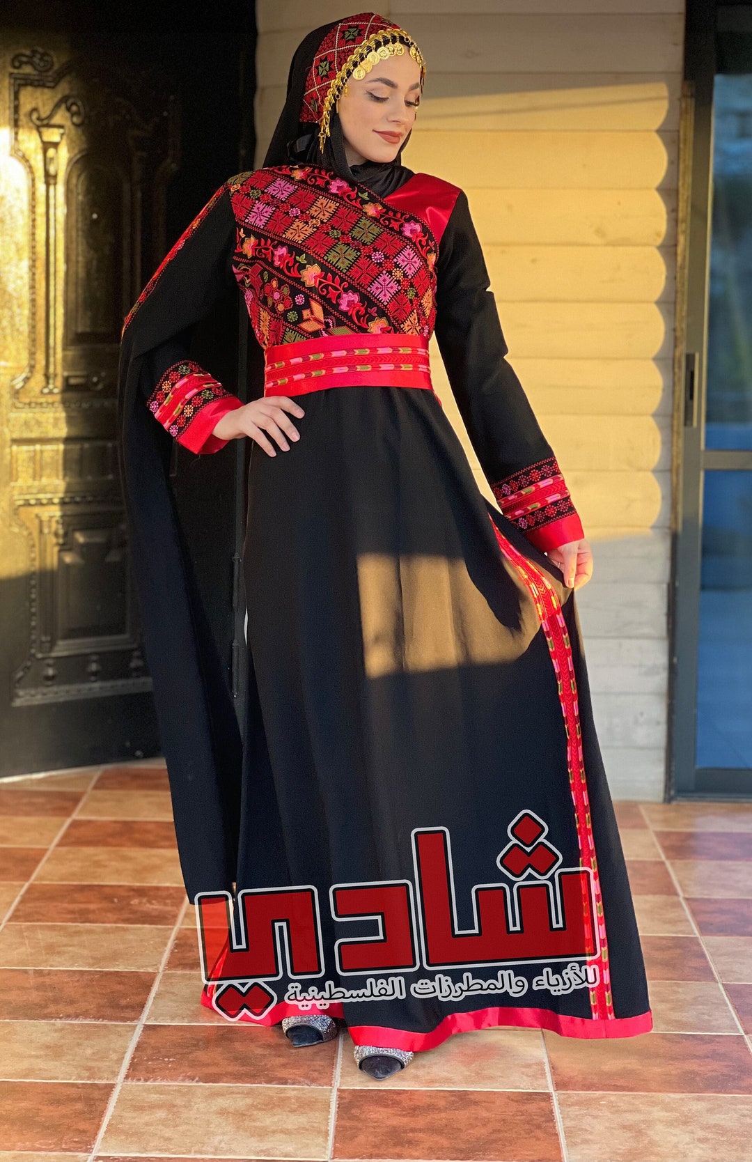 Headscarf + One Shoulder Long Satin Fabric Dress Traditional ...