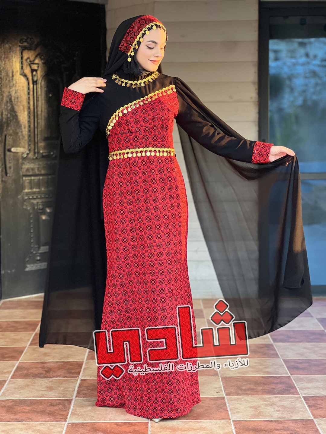 Fish Style Dress With Coins Traditional Embroidered Palestinian Gaza ...