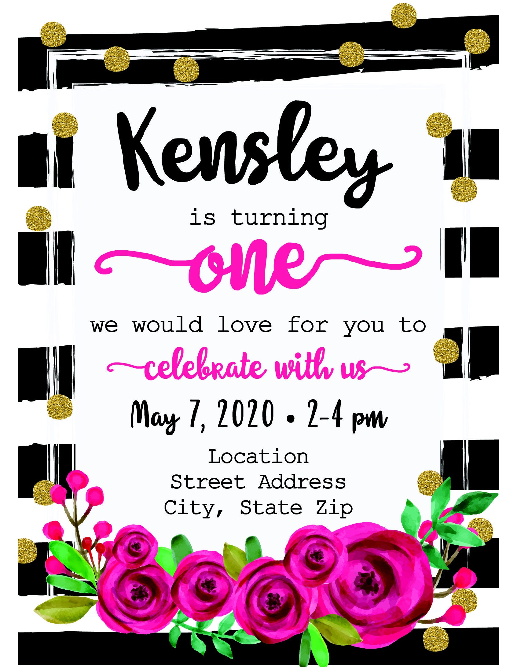 Kate Spade Inspired Birthday Invitation - Roses - Etsy