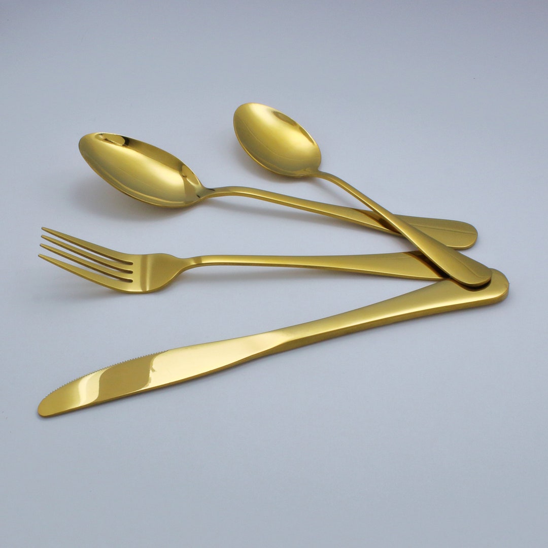 24-piece Gold Flatware, Stainless Steel Silverware Set, Reflective ...
