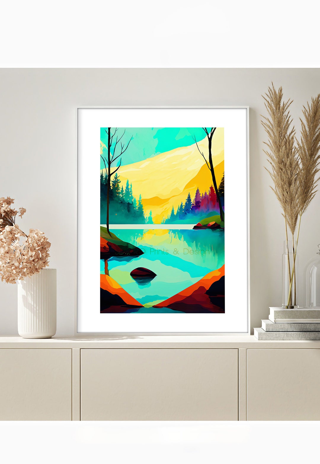 Abstract Mountain Lake Art Print: Modern Landscape Wall Decor (digital ...