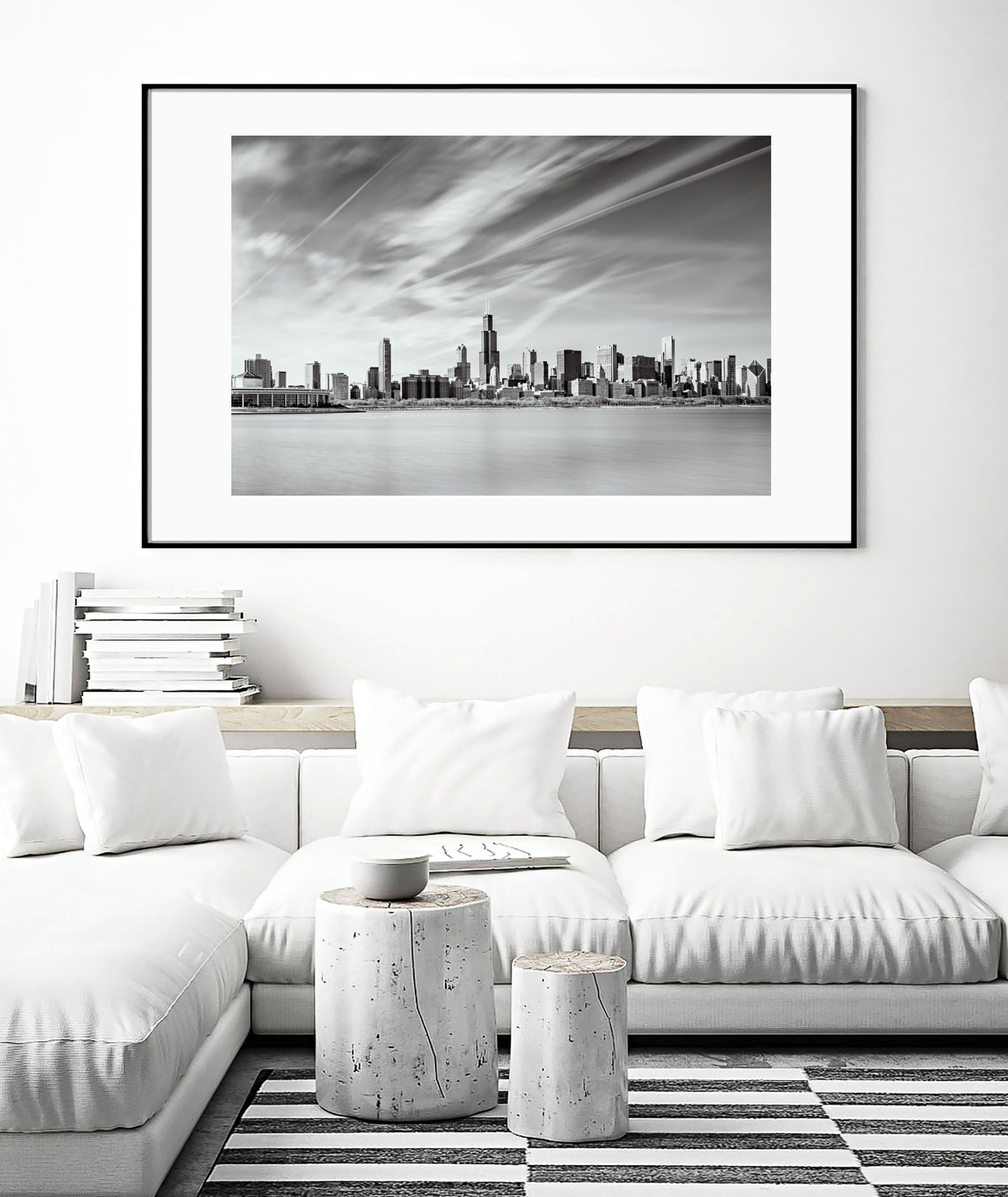 Chicago Skyline Print Black and White Downtown Chicago - Etsy