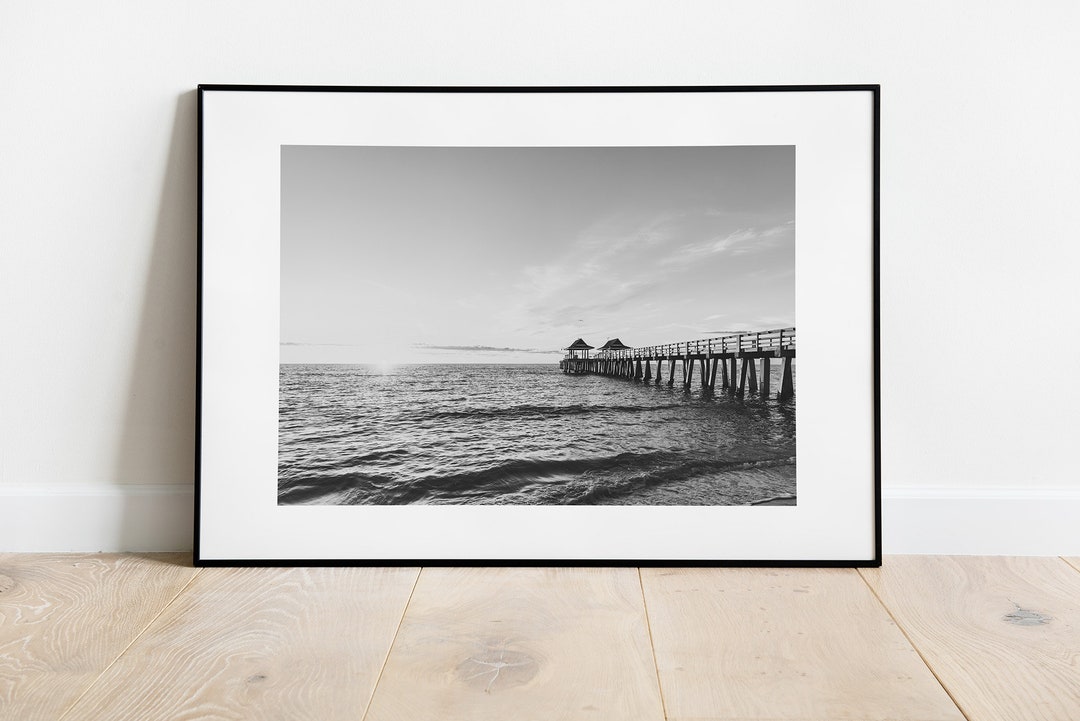 Naples Pier Sunset Print: Black and White Coastal Wall Art (digital ...
