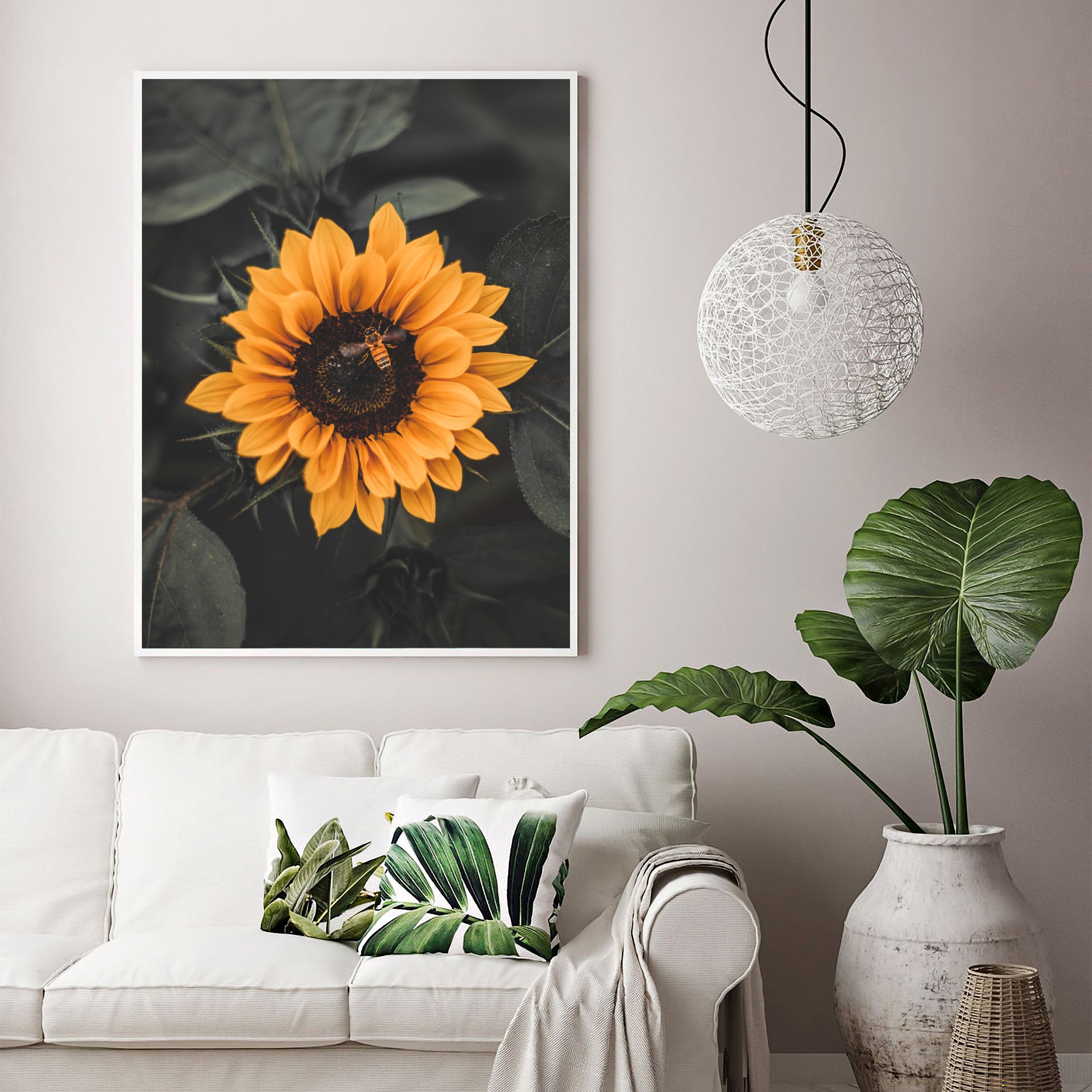 Sunflower and Bee Print Sunflower Art Poster Bee Print | Etsy