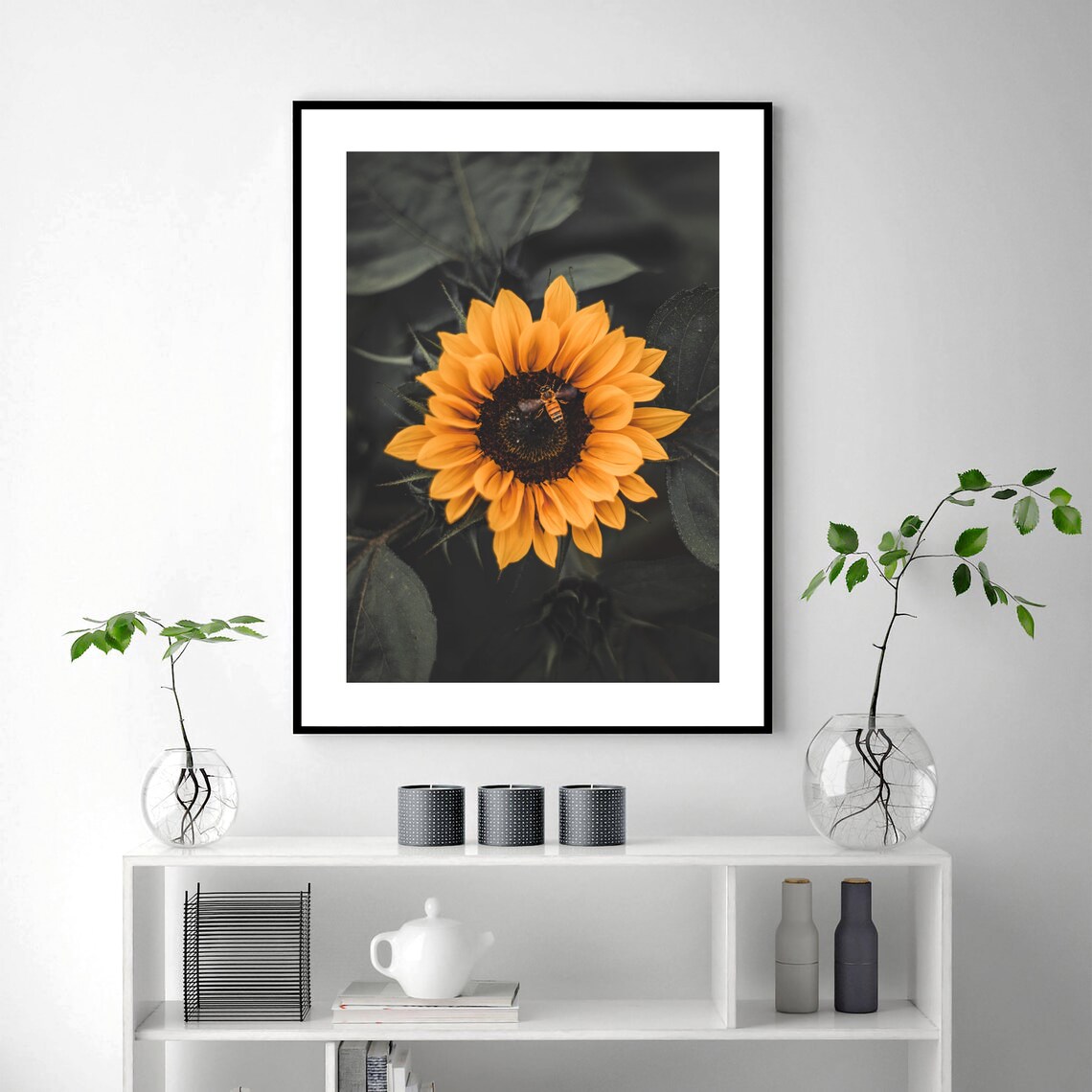 Sunflower and Bee Print Sunflower Art Poster Bee Print | Etsy